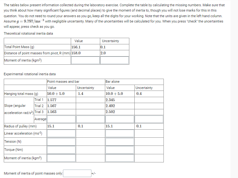 The tables below present information collected during | Chegg.com