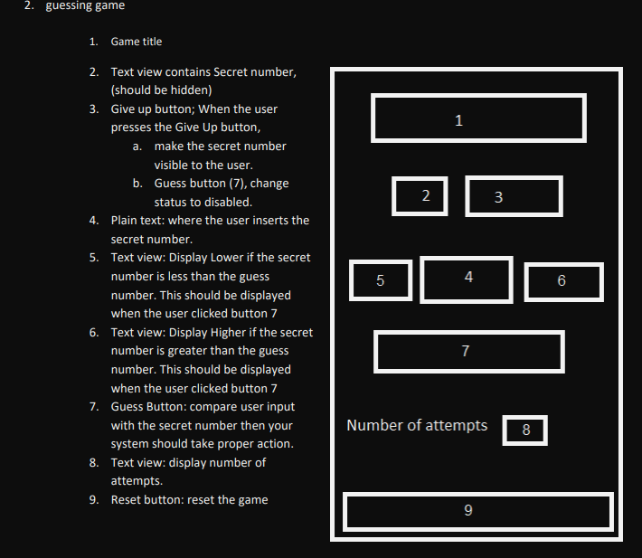 Solved 1. Write a mobile app that plays a guessing game. The | Chegg.com