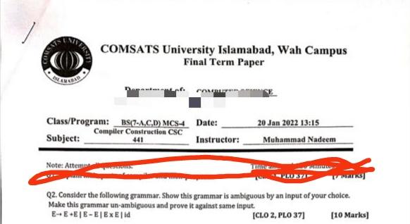 COMSATS University Islamabad, Wah Campus Final Term | Chegg.com