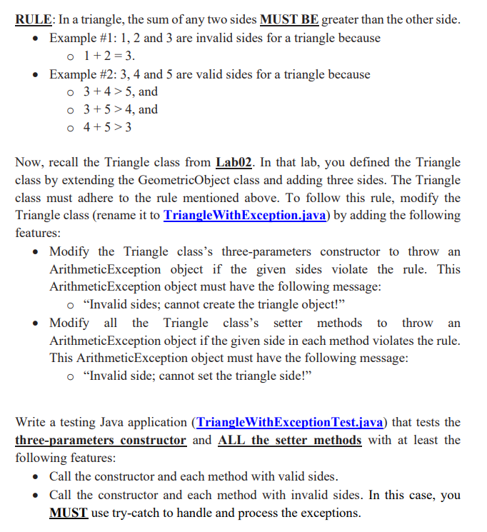 Solved RULE: In a triangle, the sum of any two sides MUST BE | Chegg.com