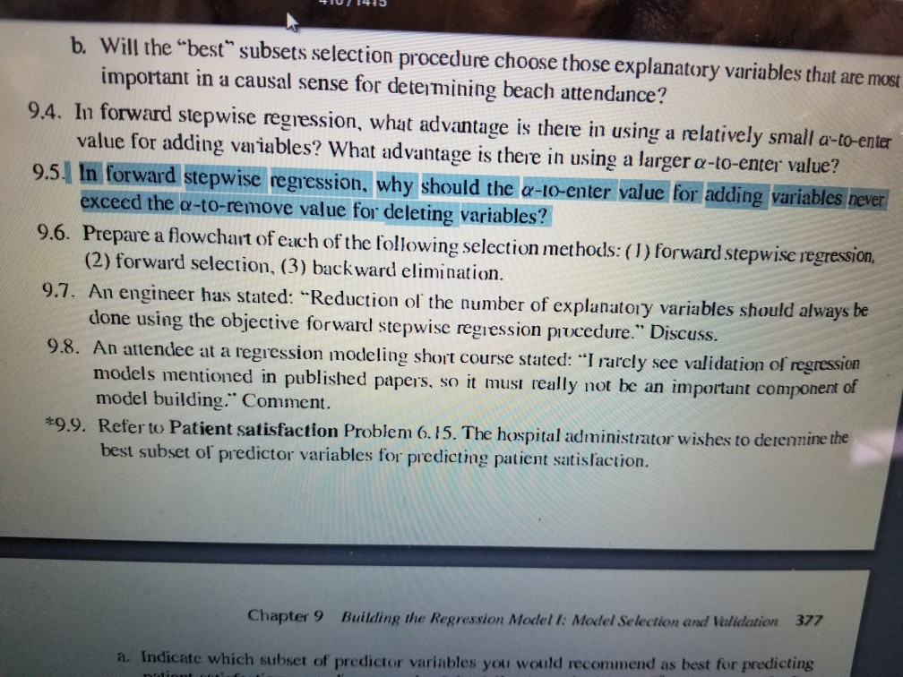 Solved b. Will the "best" subsets selection procedure choose | Chegg.com