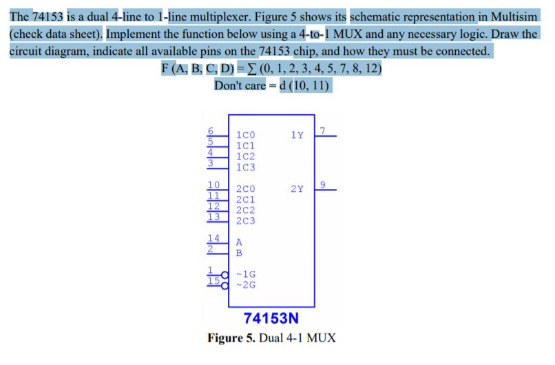 Solved The 74153 is a dual 4-line to 1-line multiplexer. | Chegg.com