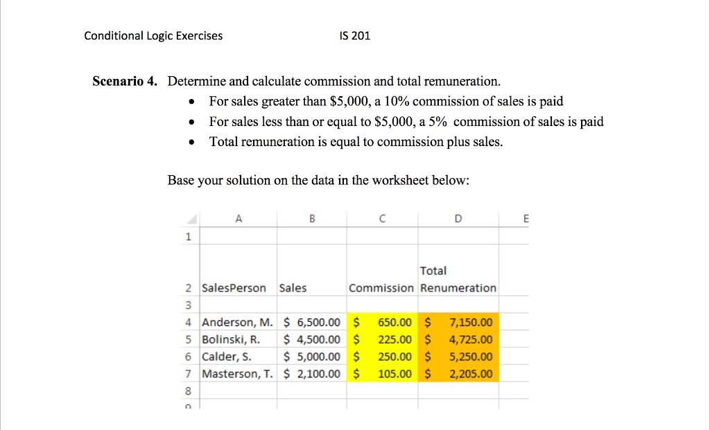 cenario 4. Determine and calculate commission and | Chegg.com