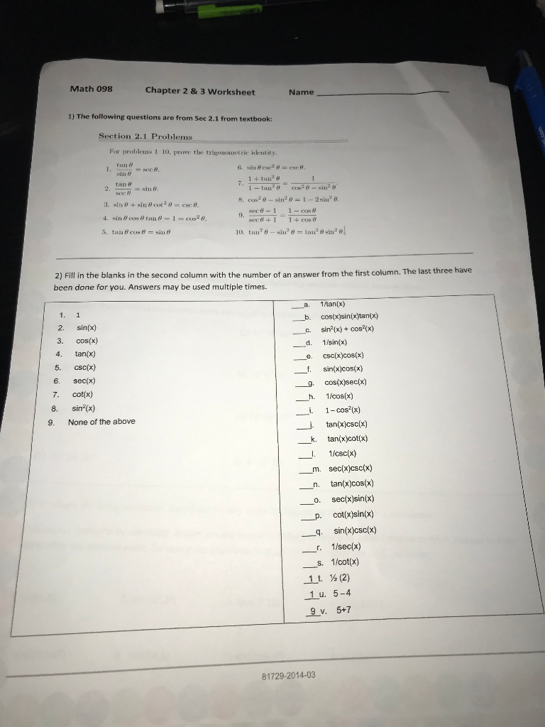 Solved Math 098 Chapter 2 & 3 Worksheet Name 1) The | Chegg.com