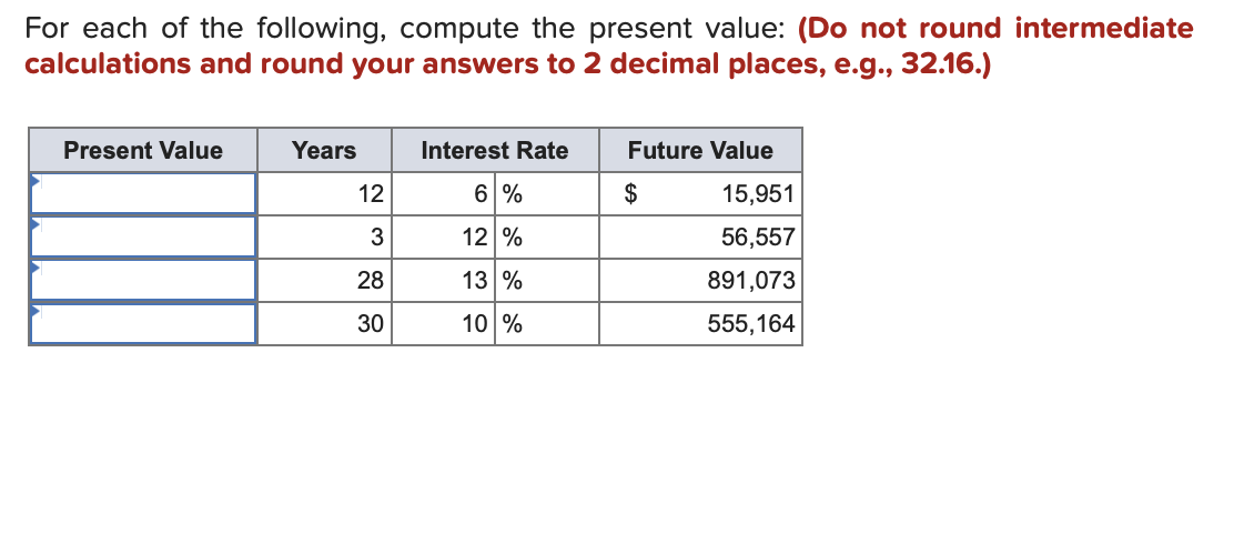 Solved For each of the following, compute the future value: | Chegg.com