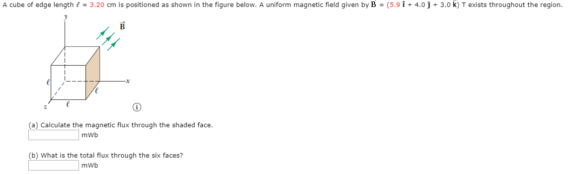 Solved A cube of edge length { = 3.20 cm is positioned as | Chegg.com