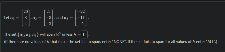Solved Let a1=⎣⎡2084⎦⎤,a2=⎣⎡h−3−2⎦⎤, and a3=⎣⎡−22−11−5⎦⎤. | Chegg.com