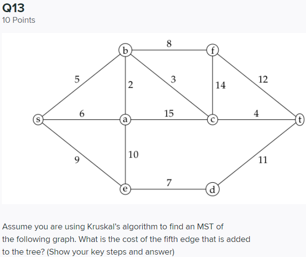 Solved Q13 10 Points 8 b 5 3 12 2 14 6 15 4 t 10 9 11 7 d | Chegg.com