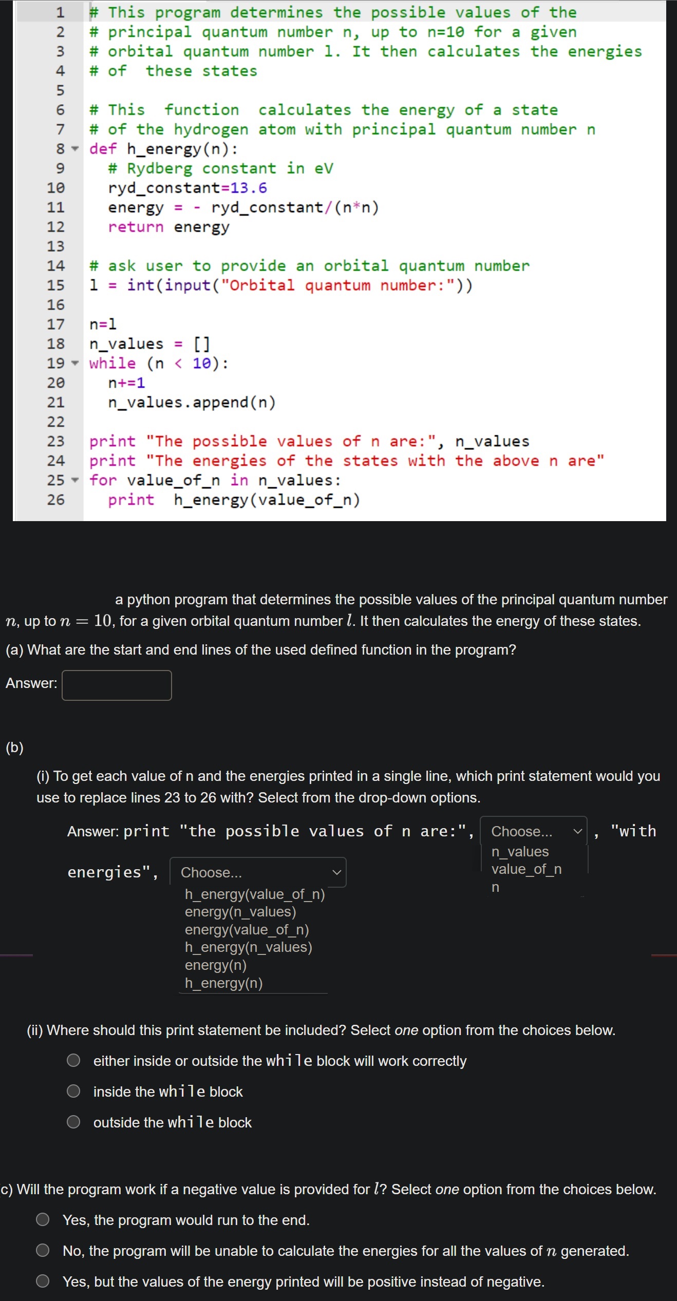 Solved \# This program determines the possible values of the | Chegg.com