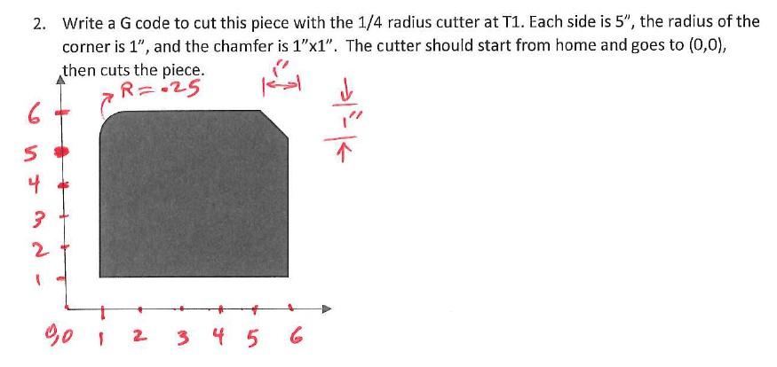 Solved 2. Write a G code to cut this piece with the 1/4 | Chegg.com