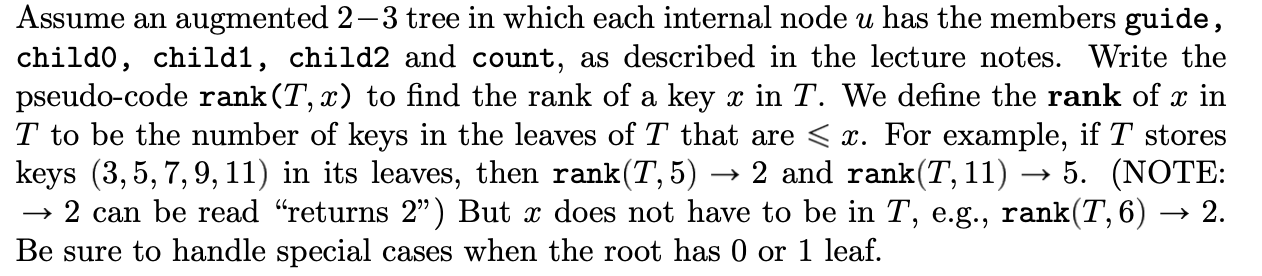 Solved Assume an augmented 2−3 tree in which each internal | Chegg.com