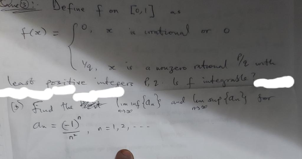 Solved Que 3 Define fon [o, i f(x) = so x f is erational or | Chegg.com