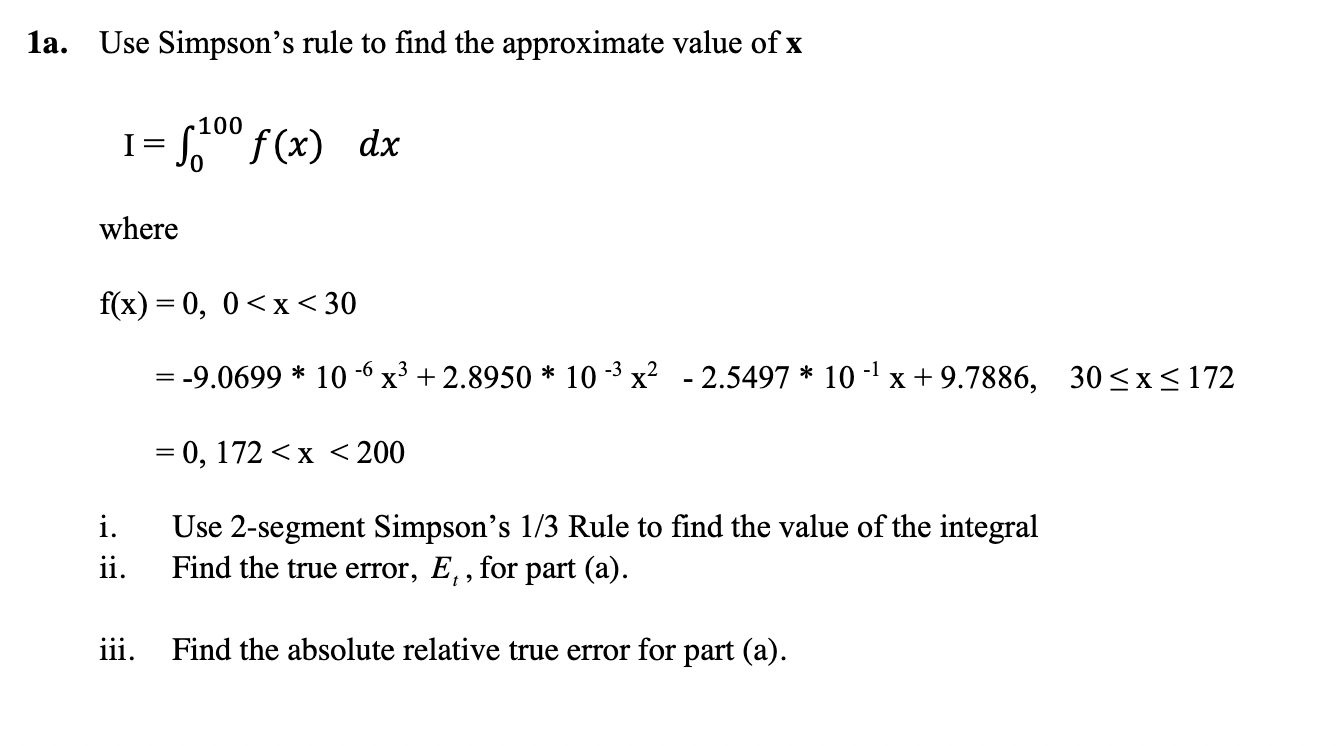 Solved 1a. Use Simpson's rule to find the approximate value | Chegg.com