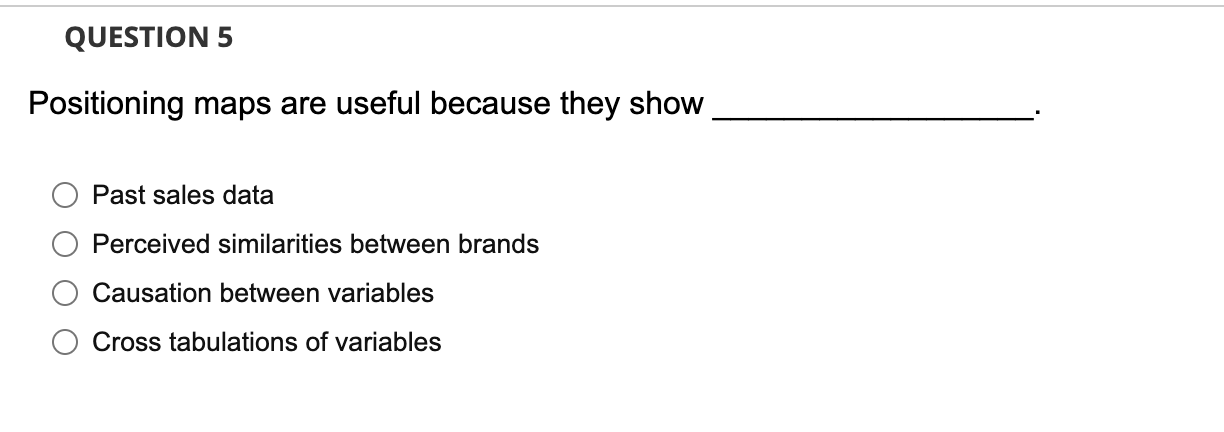 Solved QUESTION 5 Positioning maps are useful because they | Chegg.com