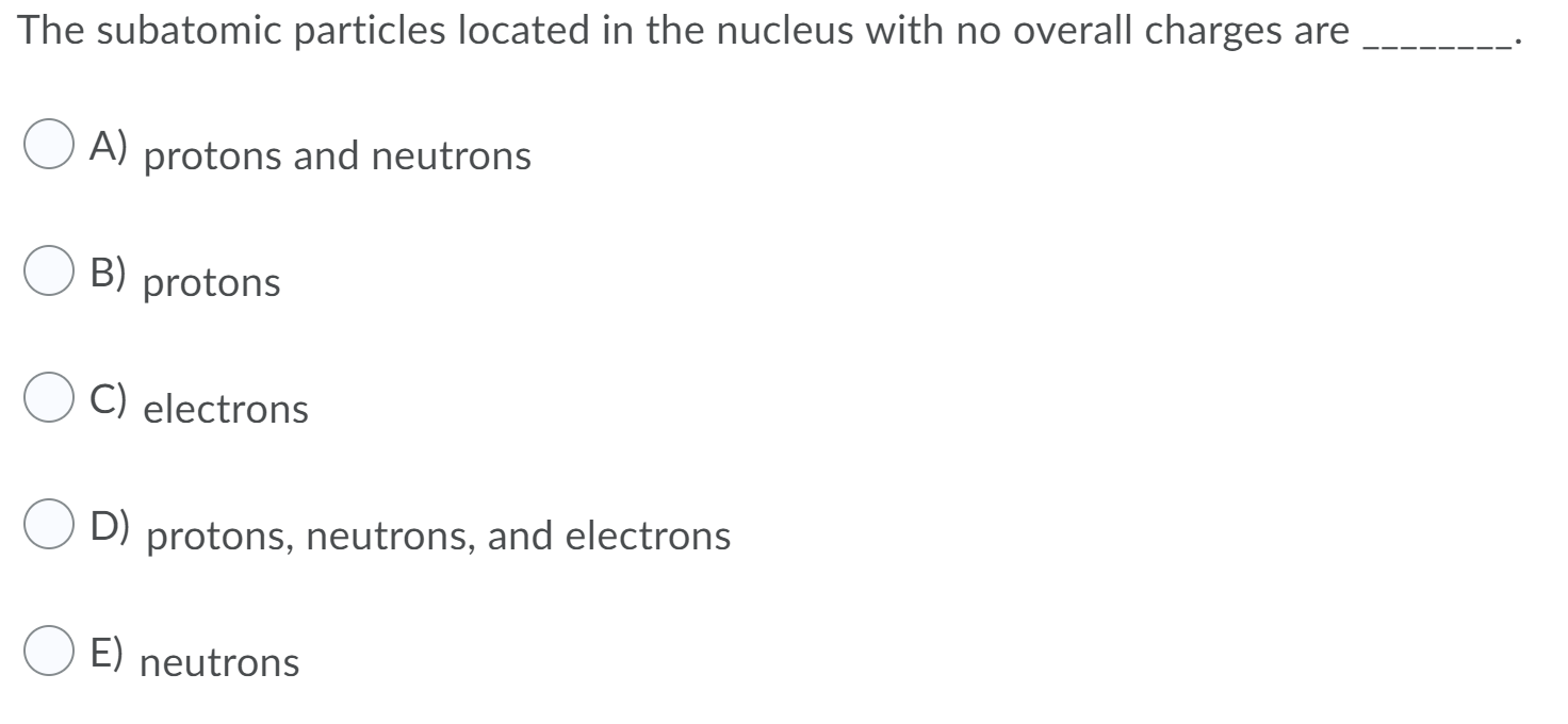 Solved The subatomic particles located in the nucleus with | Chegg.com