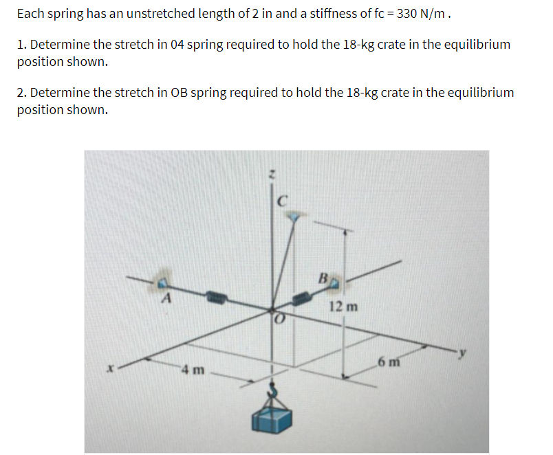 Solved Each spring has an unstretched length of 2 in and a | Chegg.com