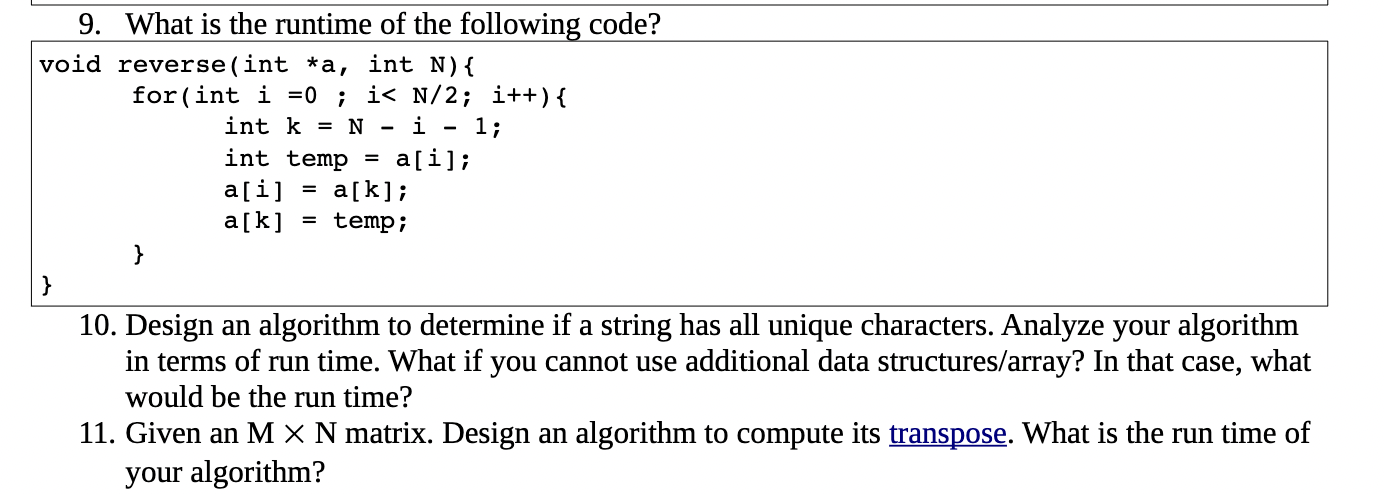 Solved 9. What is the runtime of the following code? void | Chegg.com