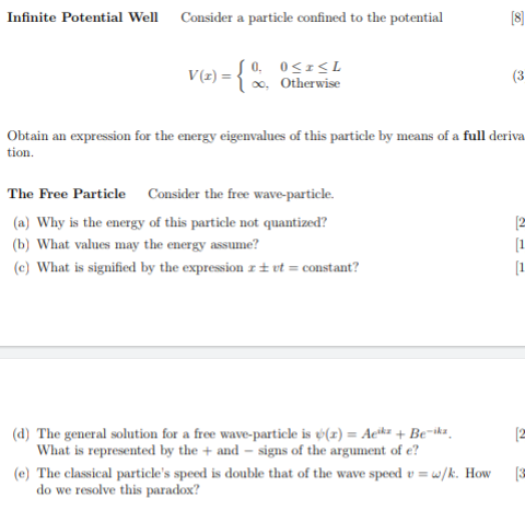 Solved Infinite Potential Well Consider a particle confined | Chegg.com