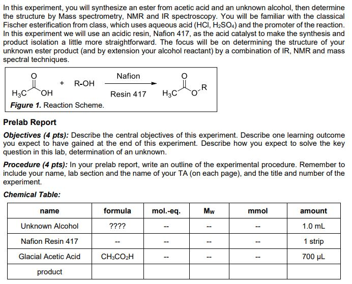 + R In this experiment, you will synthesize an ester | Chegg.com