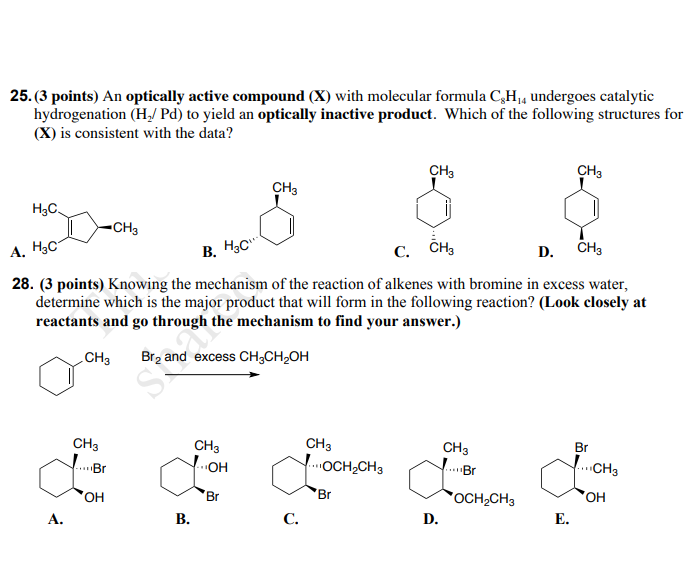 Solved 25. (3 points) An optically active compound (X) with | Chegg.com