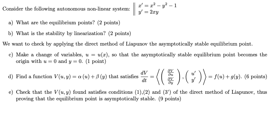 Solved Consider the following autonomous non-linear system: | Chegg.com