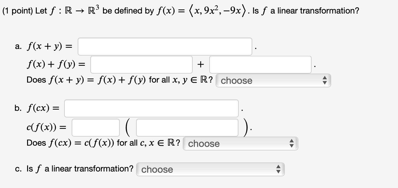 Solved (1 point) Let f : R + R3 be defined by f(x) = (x, | Chegg.com