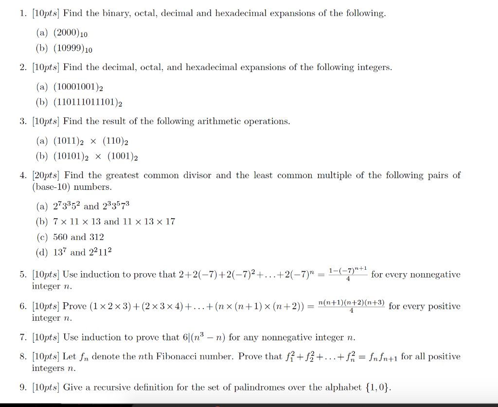 Solved 1. [10pts Find the binary, octal, decimal and | Chegg.com