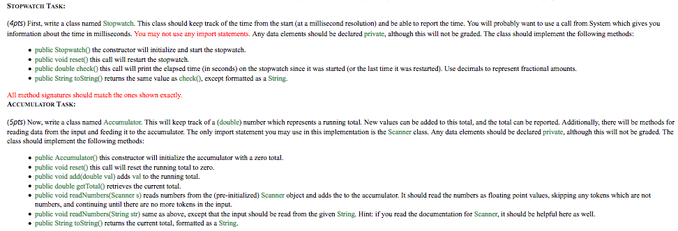 Solved STOPWATCH TASK: (4pts) First, write a class named | Chegg.com