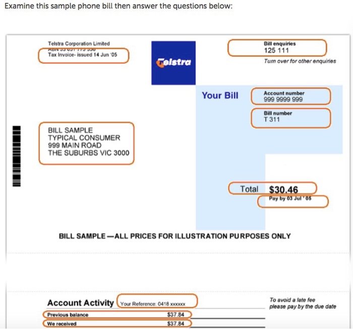 Solved Examine this sample phone bill then answer the | Chegg.com