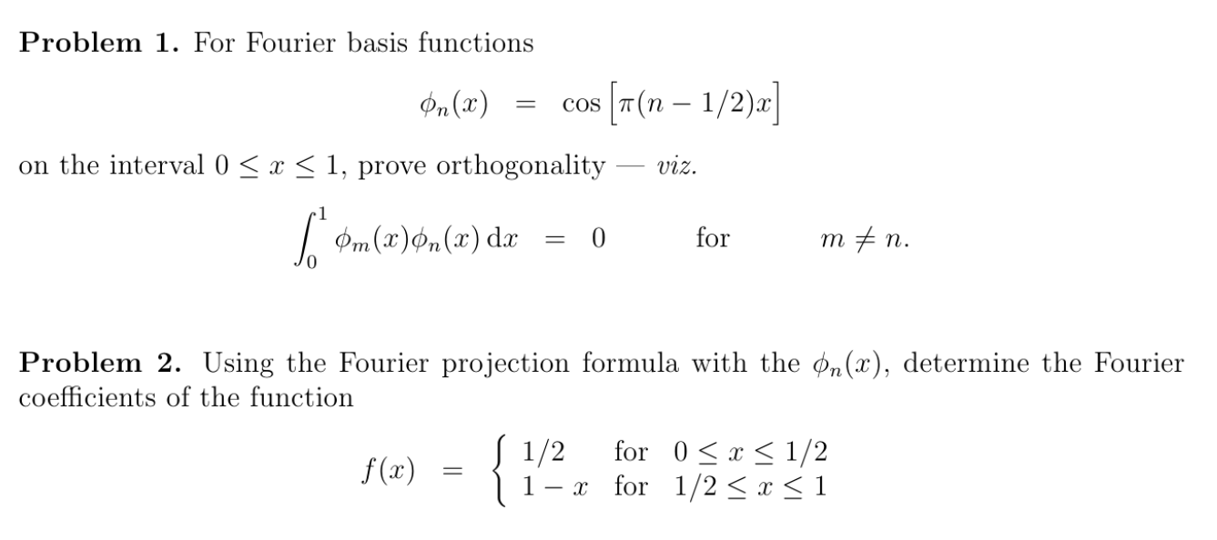 Solved Problem 1. For Fourier basis functions | Chegg.com