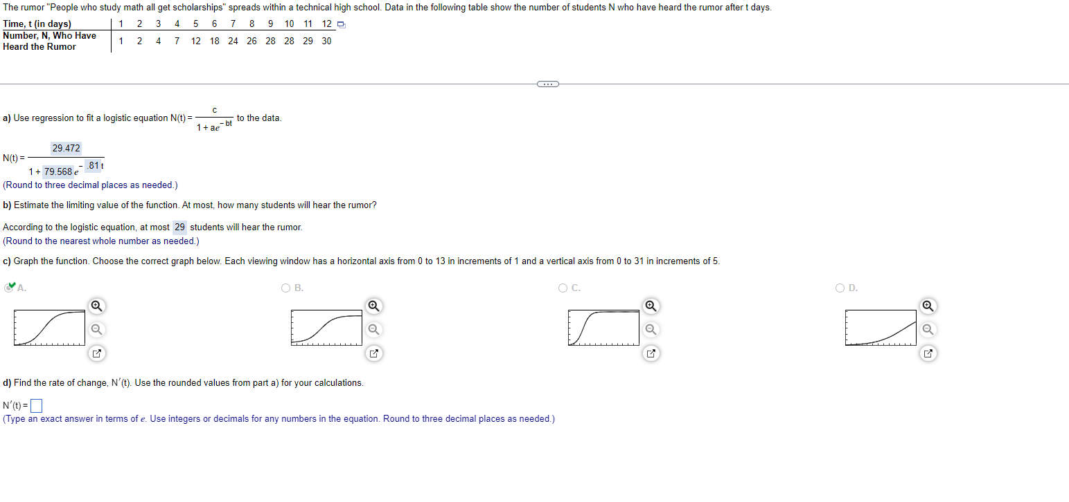 Solved how to do part (d)?N(t)=29.4721+79.568e-.81td) ﻿Find | Chegg.com