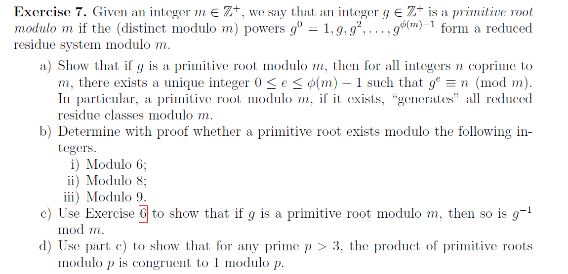Exercise 7. ﻿Given an integer minZ+, ﻿we say that an | Chegg.com