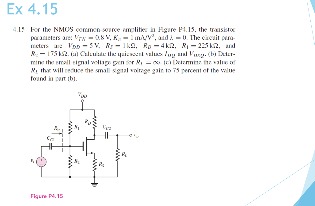 Solved 15 For the NMOS common-source amplifier in Figure | Chegg.com