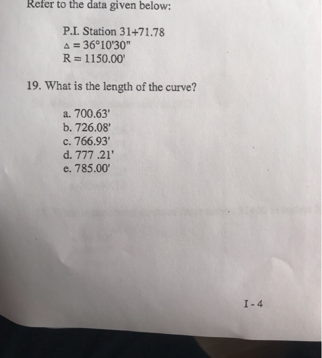 Solved Refer data to the given below: P.I. Station 31+71.78 | Chegg.com