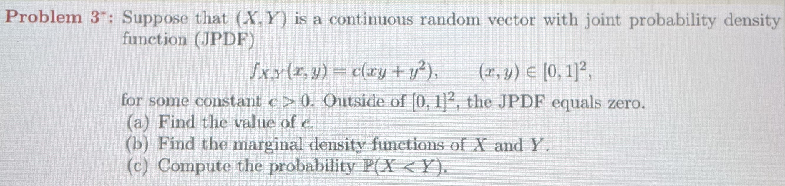 Solved Problem 3** ﻿: Suppose that (x,Y) ﻿is a continuous | Chegg.com