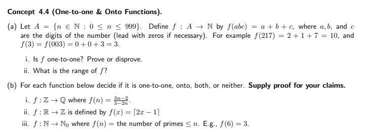 Solved Concept 4.4 (One-to-one & Onto Functions) (a) Let A n | Chegg.com