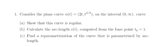 Solved 1. Consider the plane curve a(t) = (2, /2), on the | Chegg.com