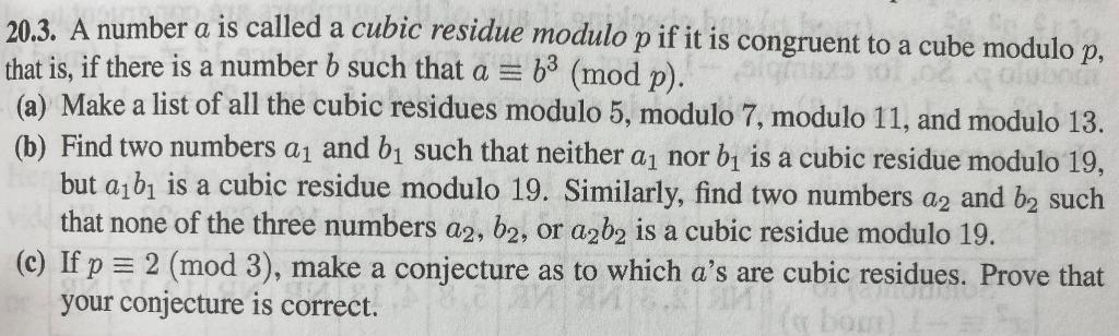 Solved 20.3. A number a is called a cubic residue modulo p | Chegg.com