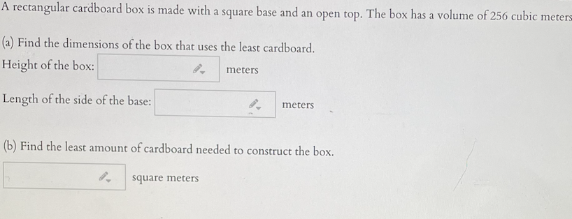 Solved A rectangular cardboard box is made with a square | Chegg.com