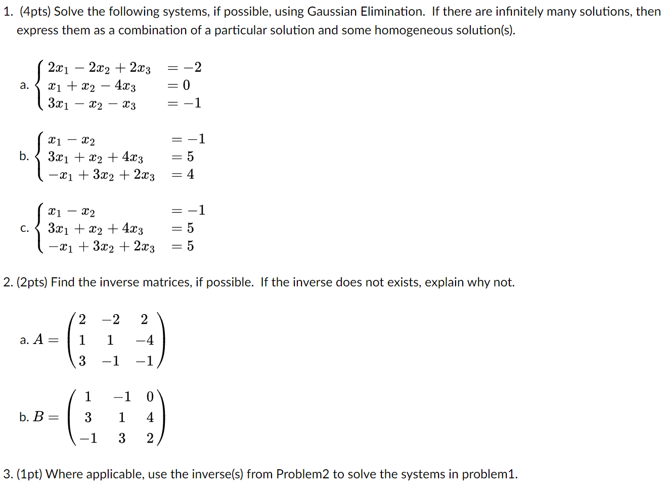 Solved (4pts) Solve the following systems, if possible, | Chegg.com