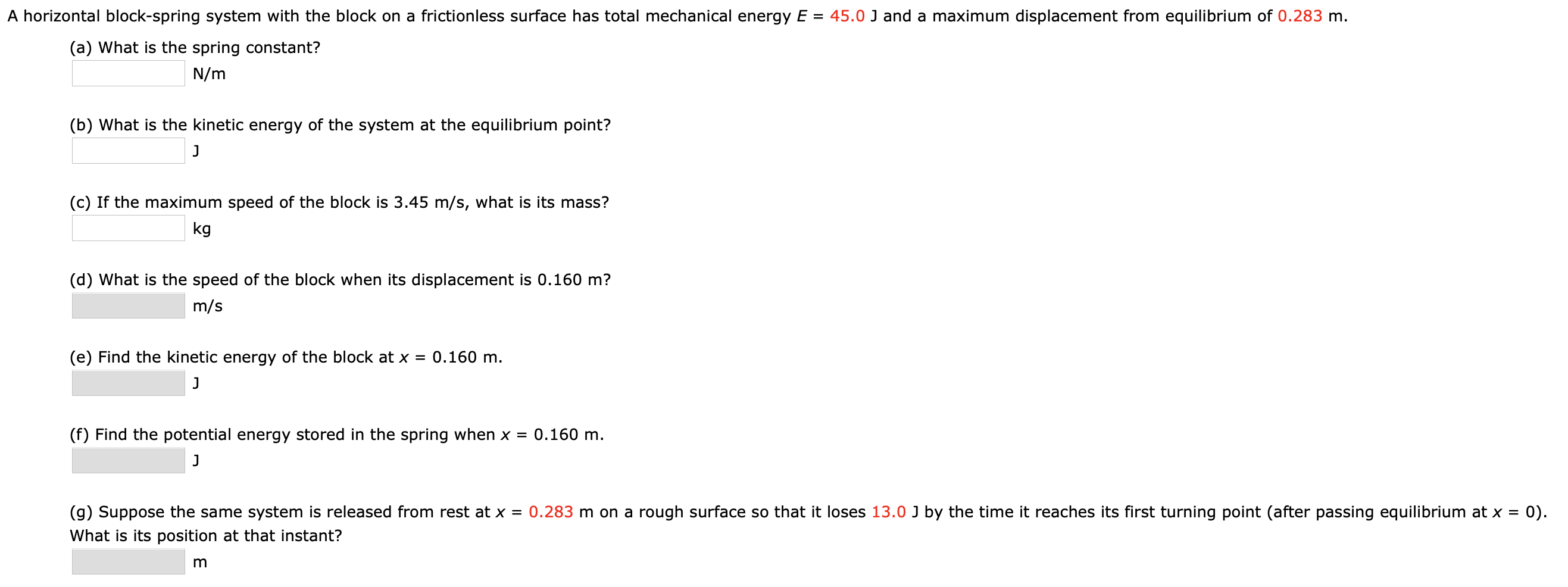 Solved A horizontal block-spring system with the block on a | Chegg.com