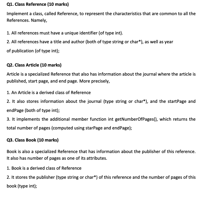 Solved Q1. Class Reference (10 marks) Implement a class, | Chegg.com