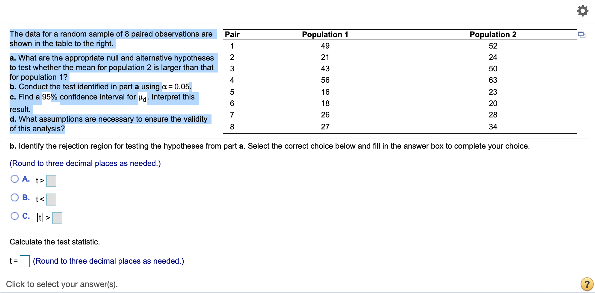 Solved The data for a random sample of 8 paired observations | Chegg.com