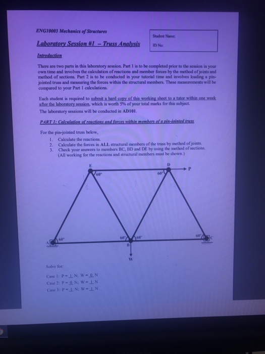 Solved ENG10003 Mechanics of Structures Student Name | Chegg.com