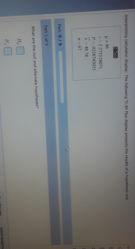 Solved Interpreting calculator display: The following TI-84 | Chegg.com