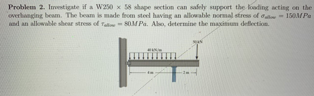 Solved Problem 2. Investigate if a W250 x 58 shape section | Chegg.com