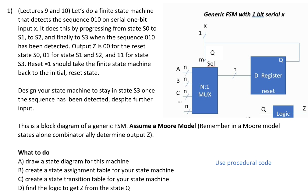 Solved 3) Now redo the FSM in problem 1 with a Mealy Model | Chegg.com