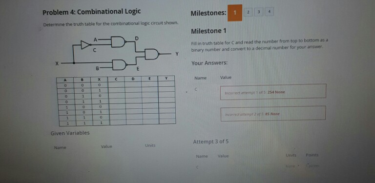 Solved Problem 4: Combinational Logic Milestones: Milestone | Chegg.com