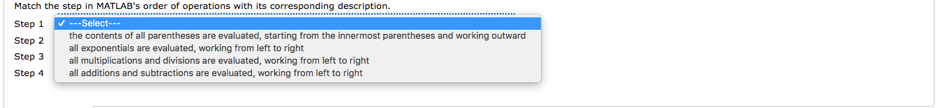 Solved Match the step in MATLAB's order of operations with | Chegg.com