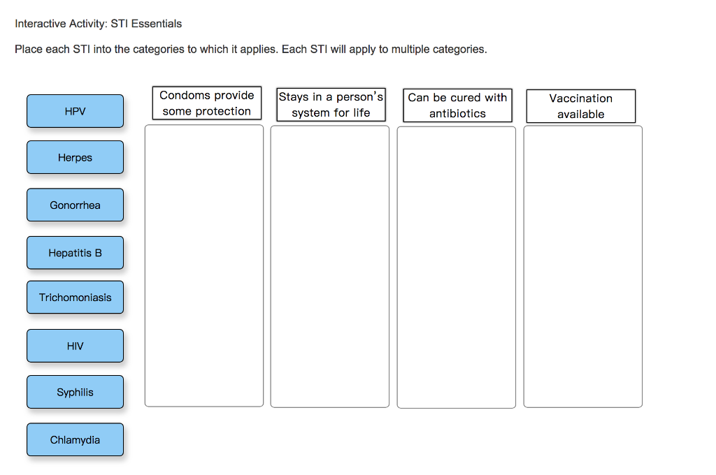 Solved nteractive Activity: STI Essentials Place each STI | Chegg.com